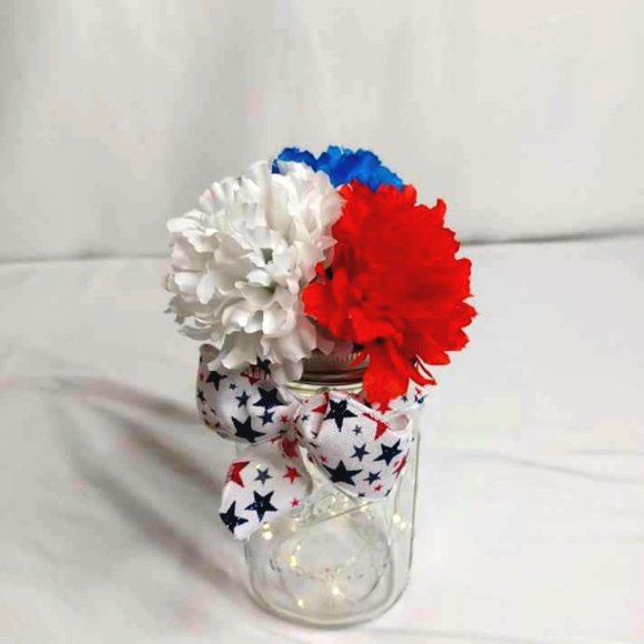 Hand Crafted | Holiday | Patriotic Lighted Mason Jar Floral Arrangement ...